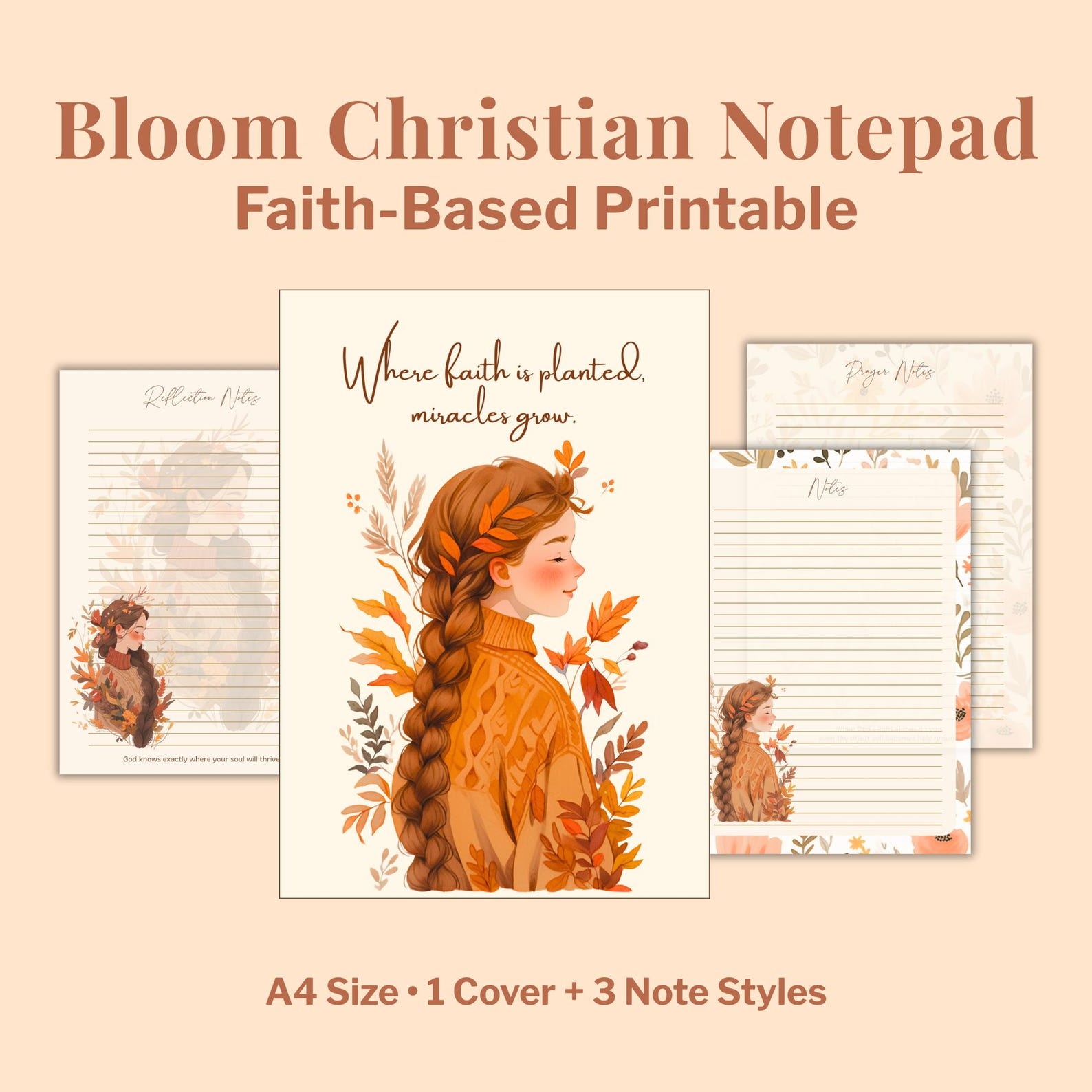 Bloom Christian Notepad Printable A4 | Faith-based Floral Notes PDF ...