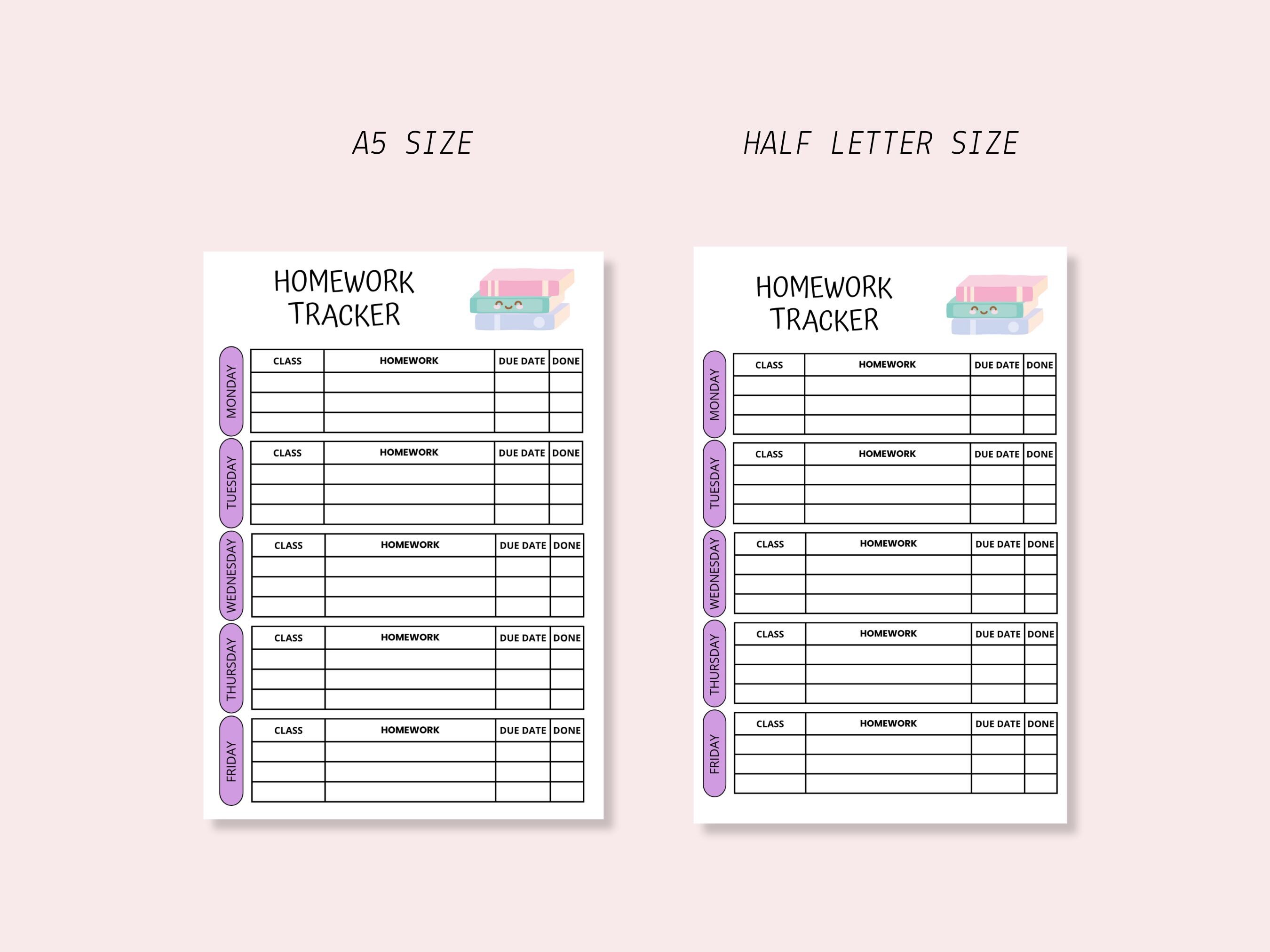 Homework Tracker Sheet, Printable Homework Tracker Template, Homework ...