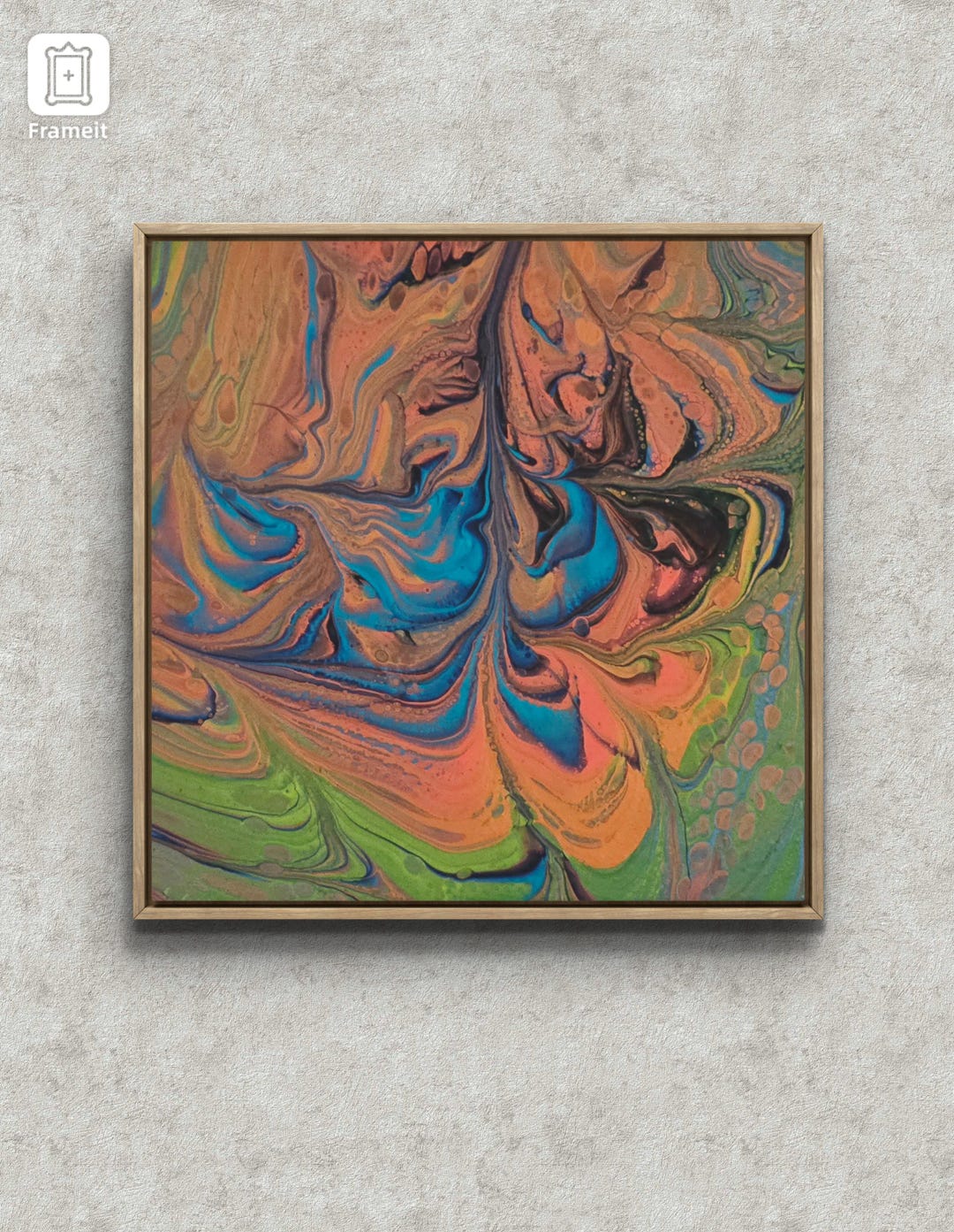 Merge - Abstract Fluid Art Painting – Blue, Orange, and Green Canvas ...