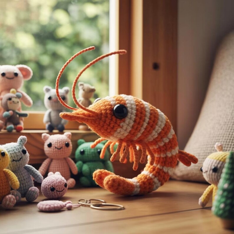 Shrimp Amigurumi Crochet Plush, Handmade Stuffed Sea Creature, Cute ...