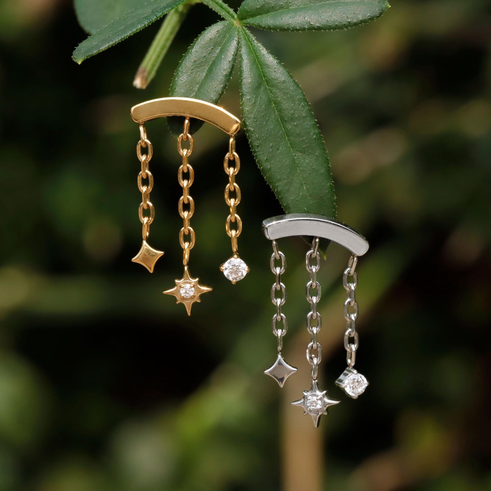 North Star Dangle Hidden Helix Threadless Earring, 316L Implant Steel ...
