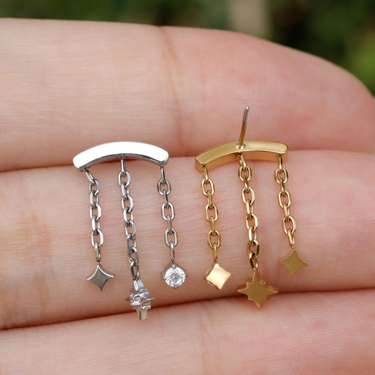 North Star Dangle Hidden Helix Threadless Earring, 316L Implant Steel ...