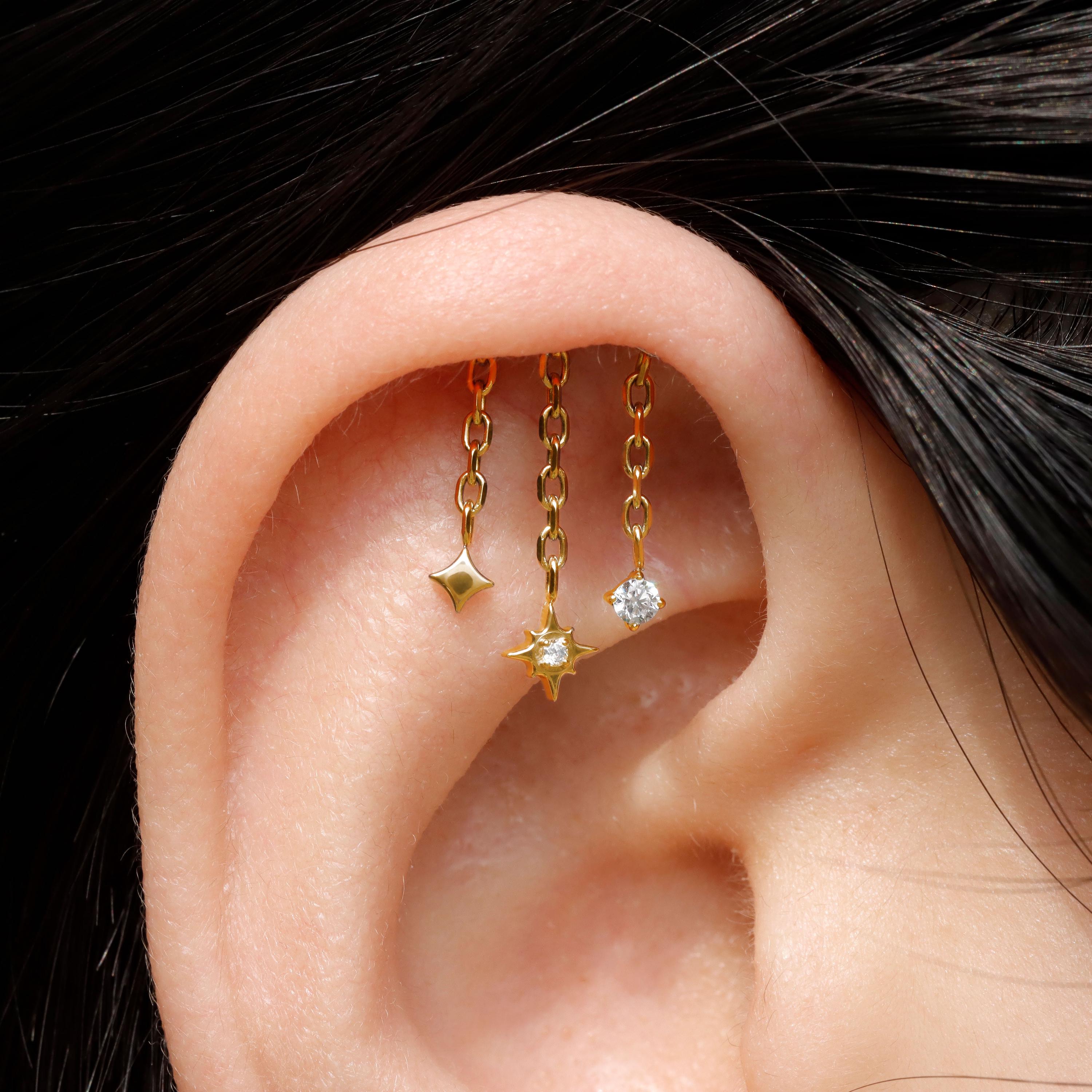 North Star Dangle Hidden Helix Threadless Earring, 316L Implant Steel ...