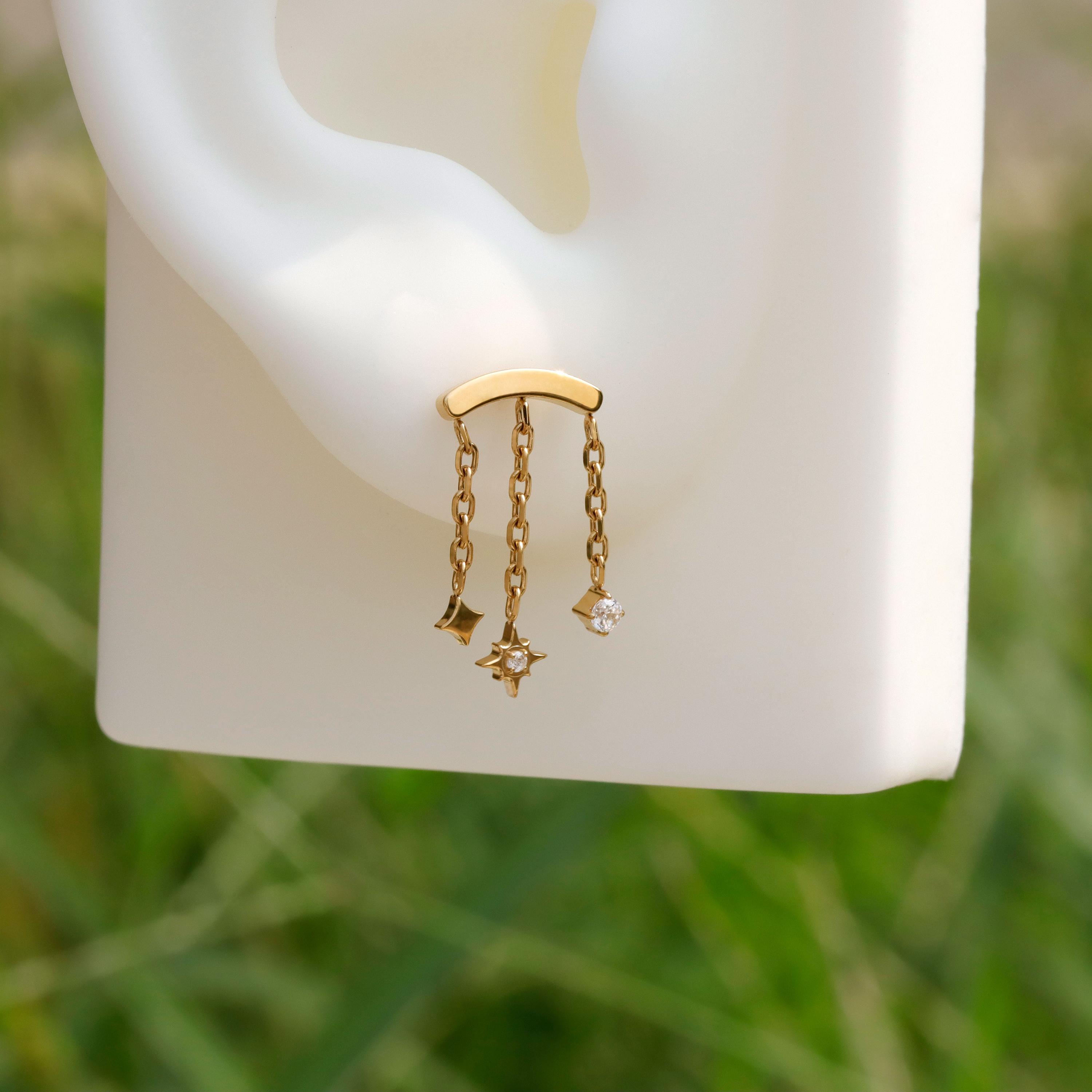 North Star Dangle Hidden Helix Threadless Earring, 316L Implant Steel ...