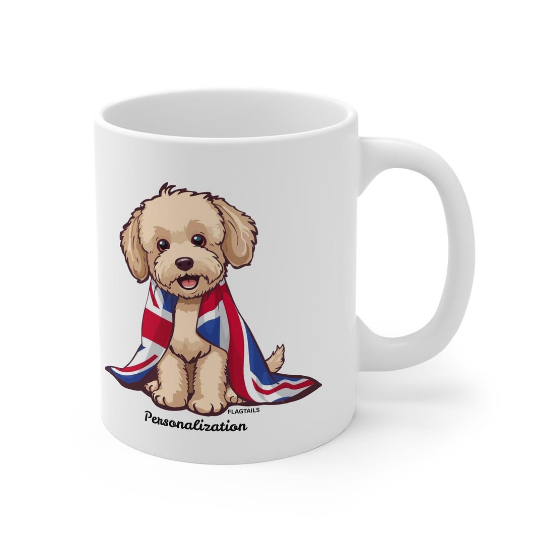 Mug, British Cavapoo Cockapoo Cup With Union Jack Flag, Cute Dog Lover ...