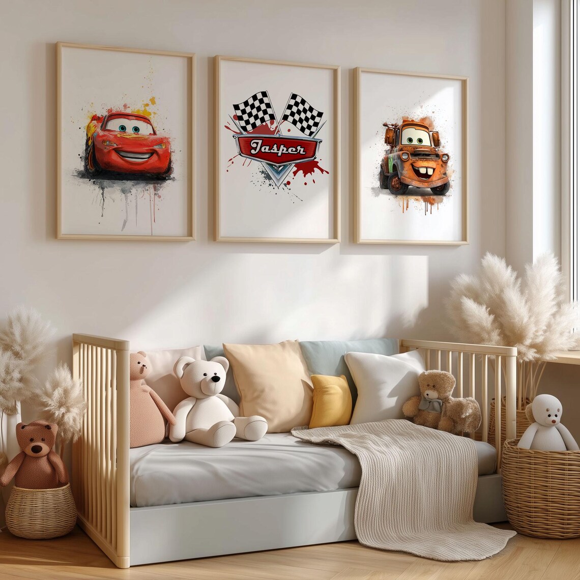 Personalised Cars Nursery Wall Art Set, Lightning Mcqueen Kids Room ...