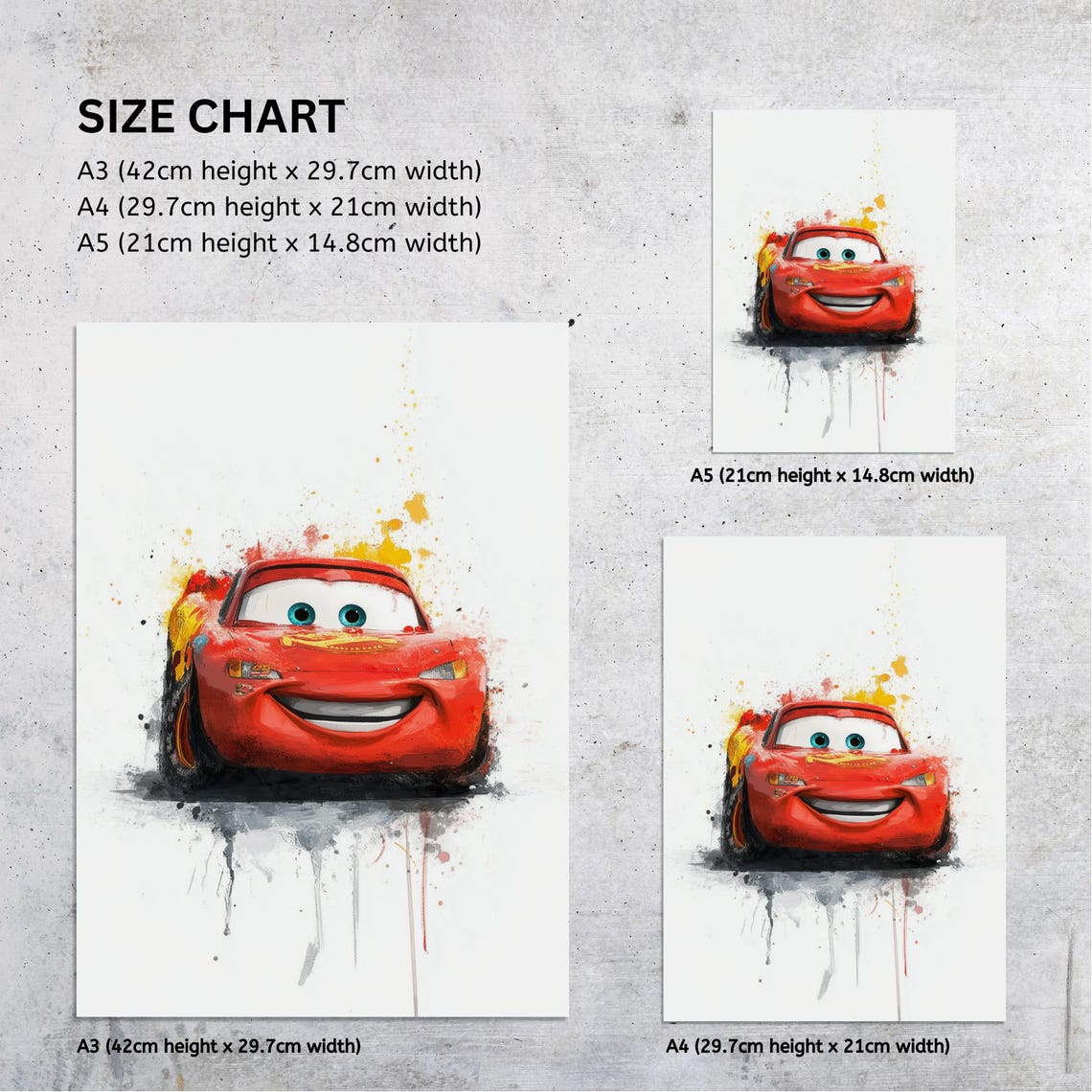 Personalised Cars Nursery Wall Art Set, Lightning Mcqueen Kids Room ...