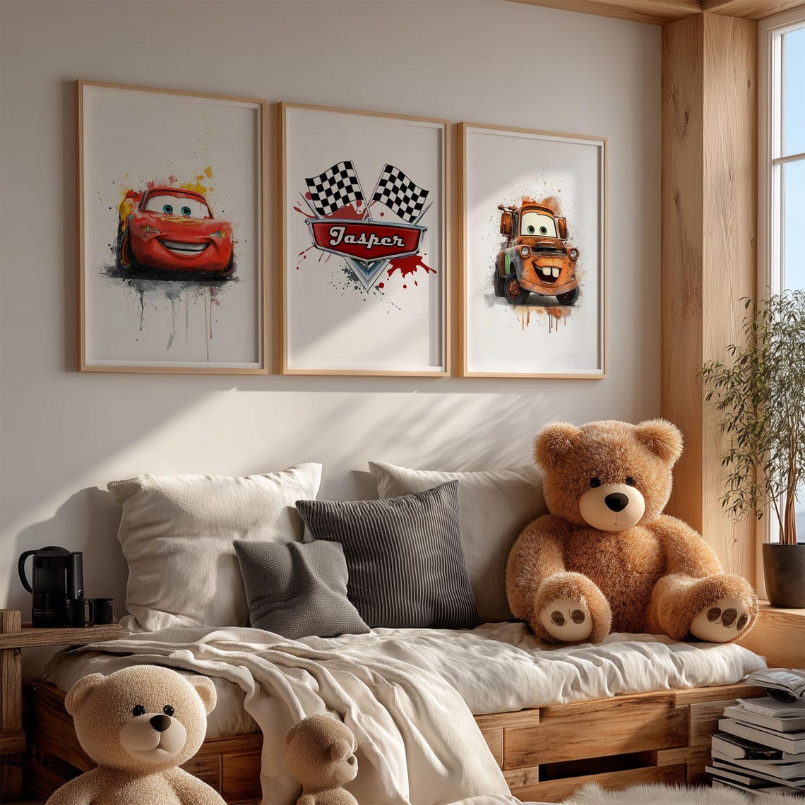 Personalised Cars Nursery Wall Art Set, Lightning Mcqueen Kids Room ...