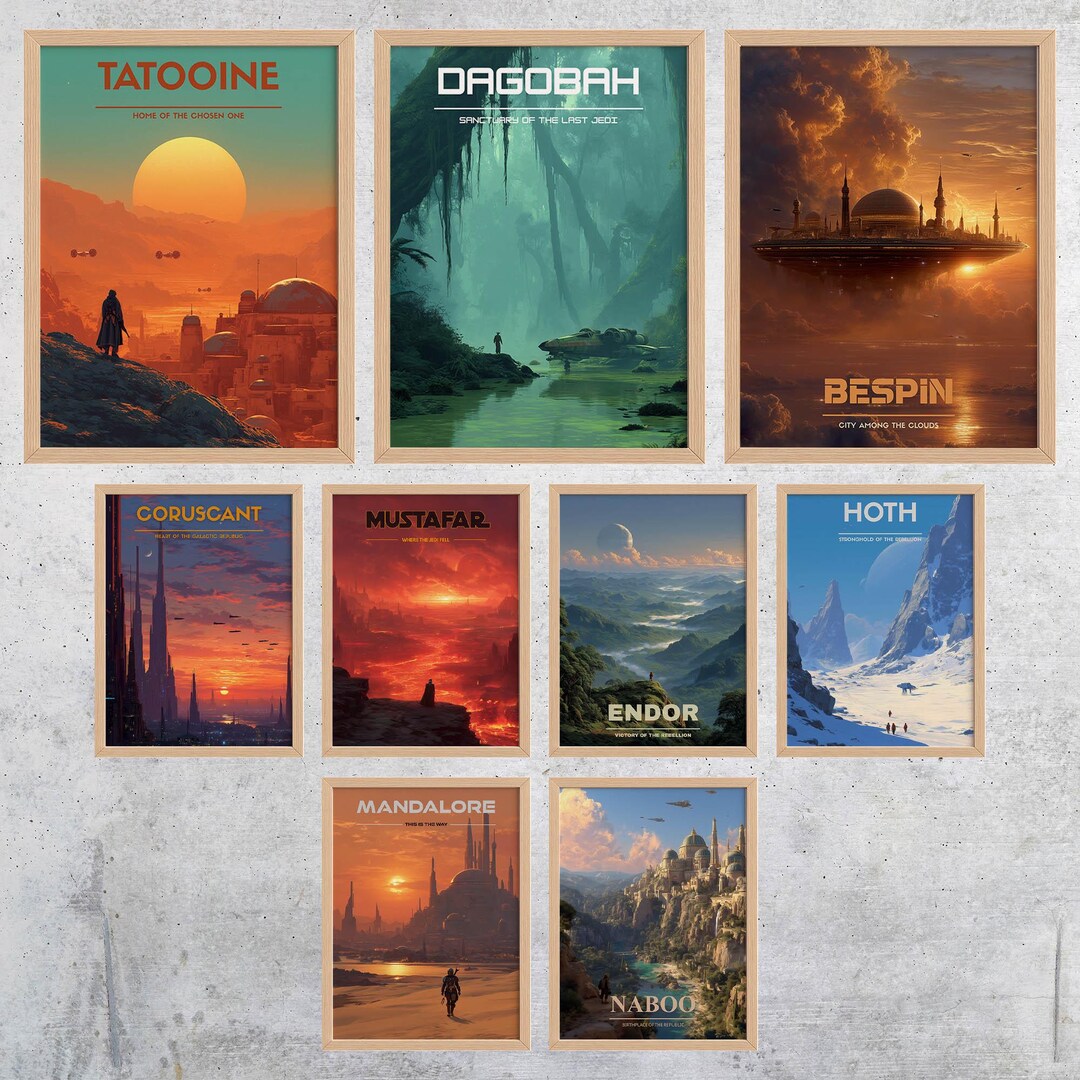 Star Wars Vintage Planet Posters | Tatooine Endor Hoth Retro Travel ...