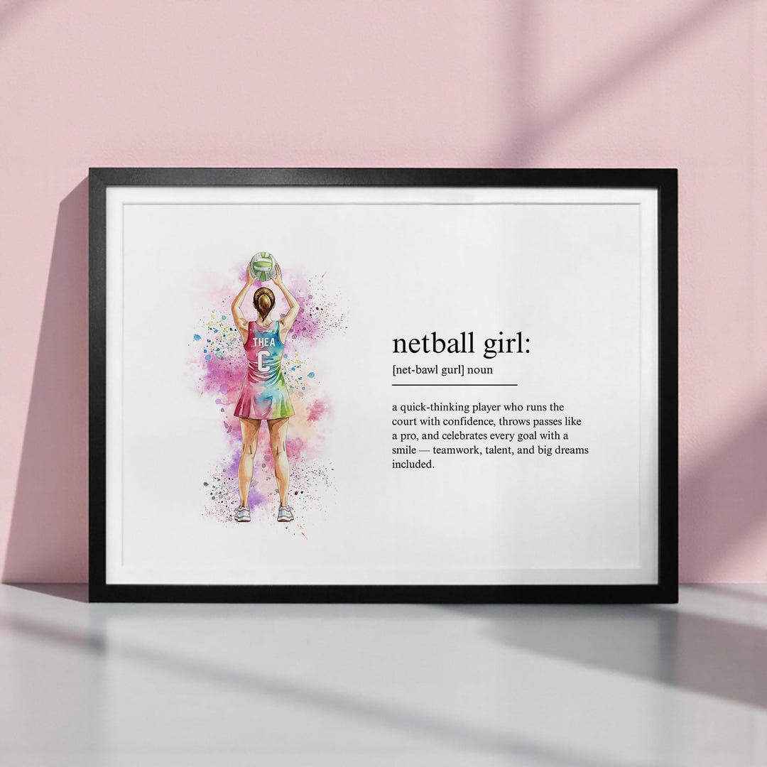 Netball Girl Wall Art Print | Personalised Netball Gift | Watercolour ...