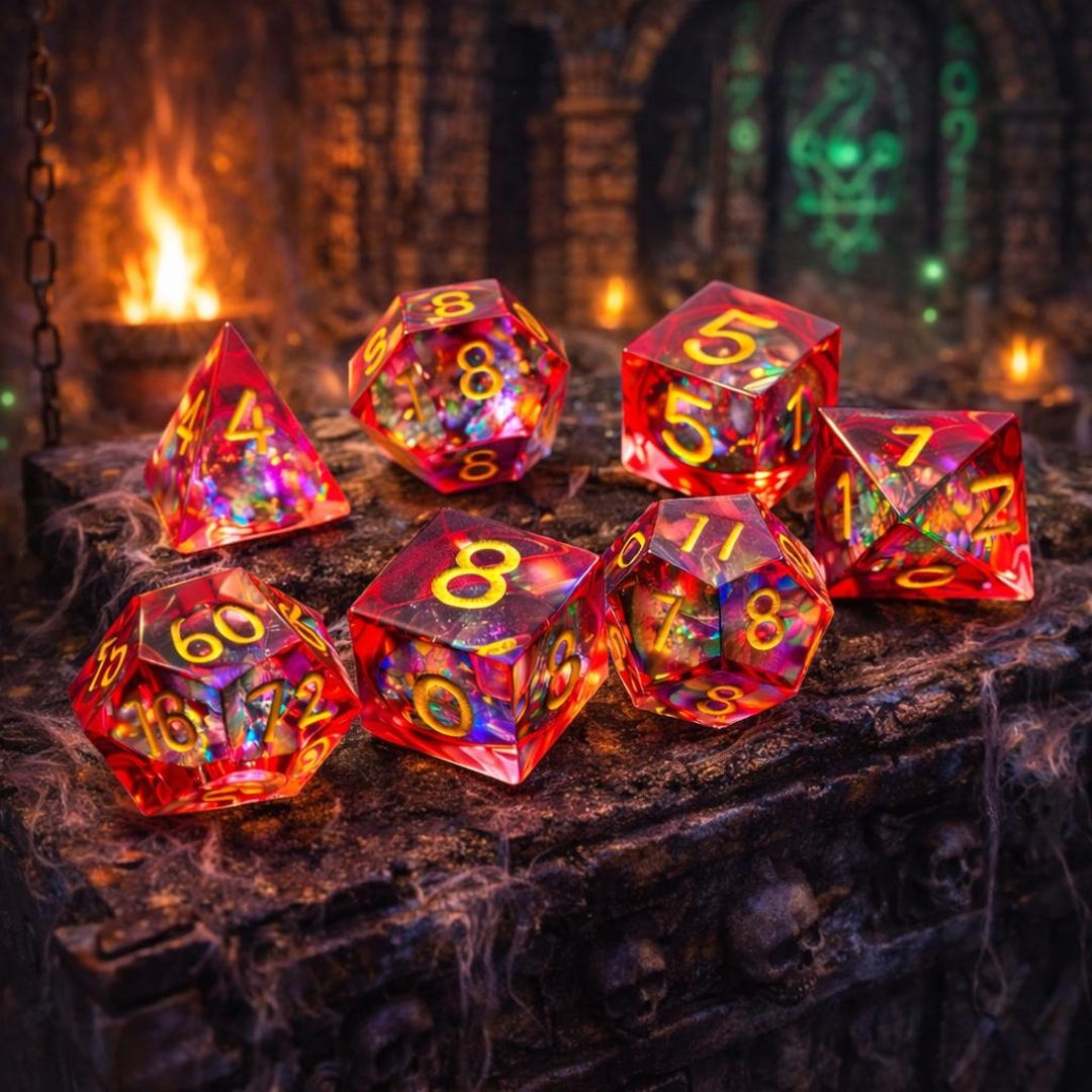 Crimson White Quicksand Resin Dice Set | Red Transparent Gold Engraving ...