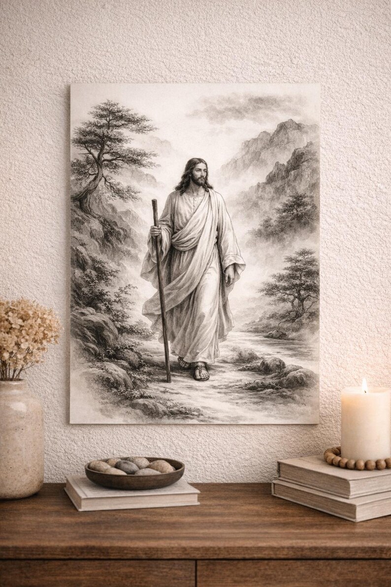 Jesus Christ Sumi-e Ink Painting | Minimalist Christian Art (digital ...