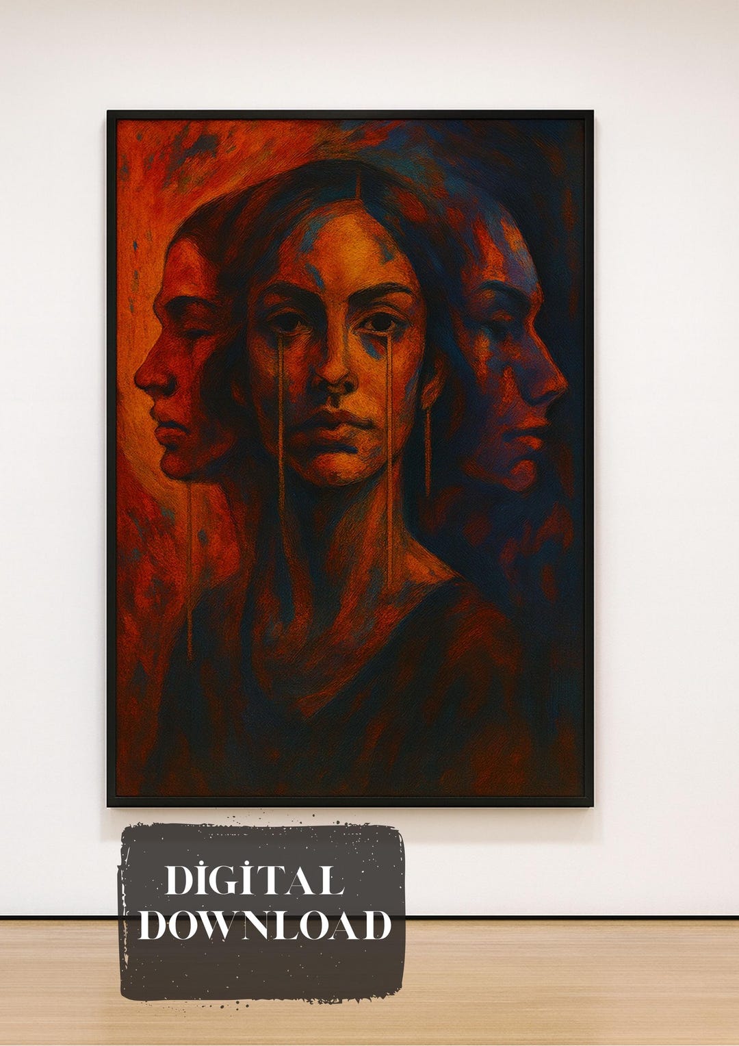 Abstract Triple Face Portrait Art, Dramatic Emotional Artwork (digital ...