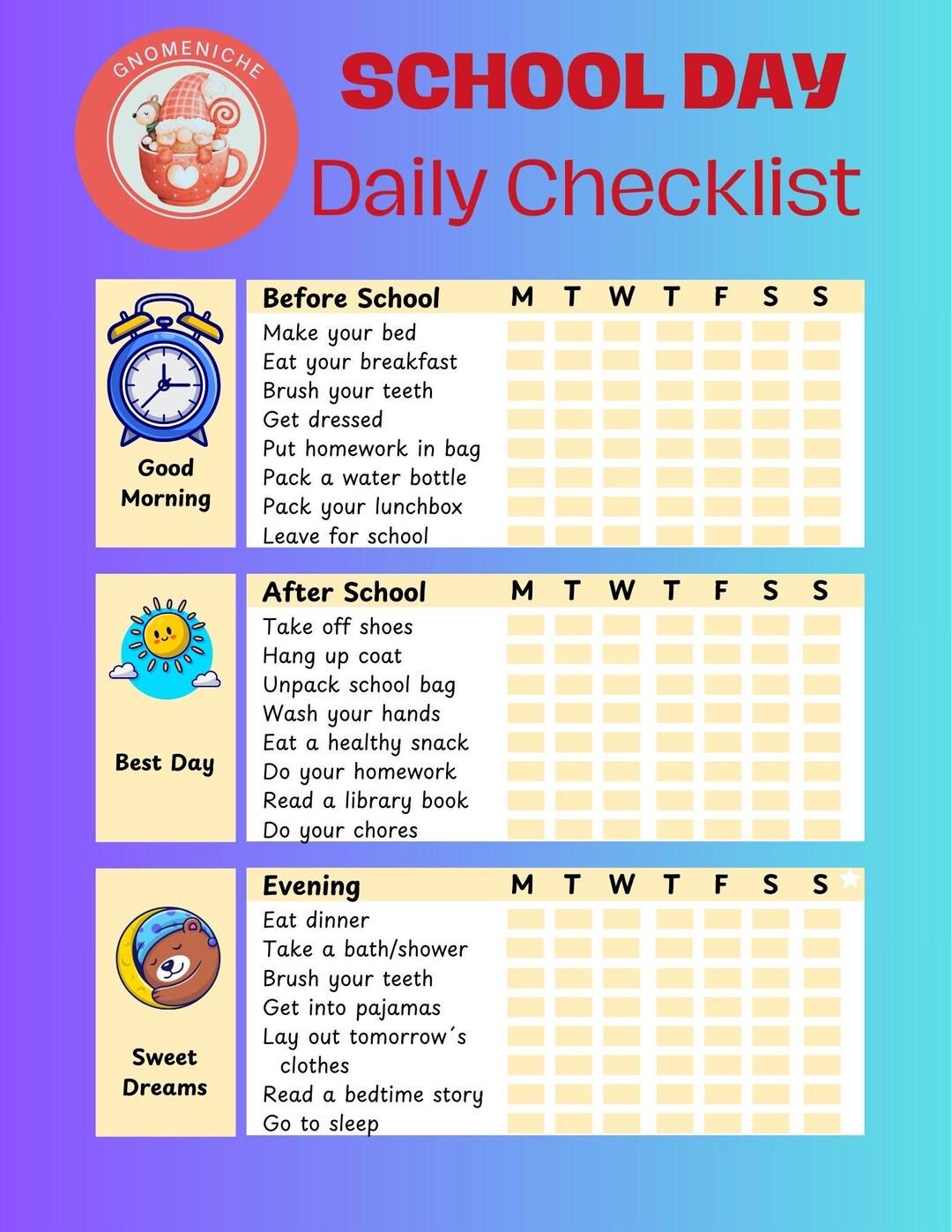 School Reminders Checklist PDF Getting Ready for School Printable Kids ...