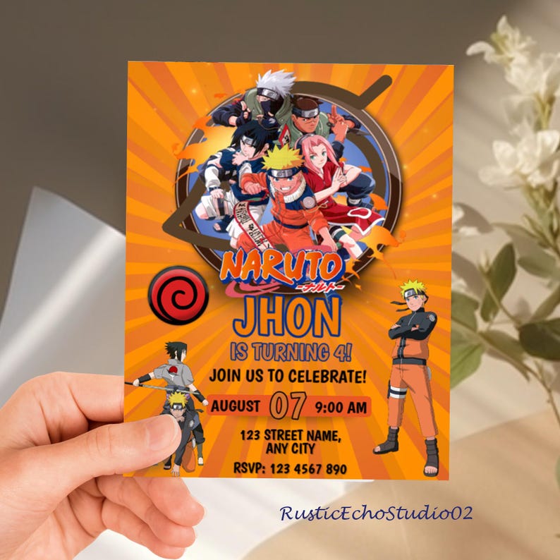 Editable Naruto Birthday Invitation, Naruto Party Invite, Canva ...