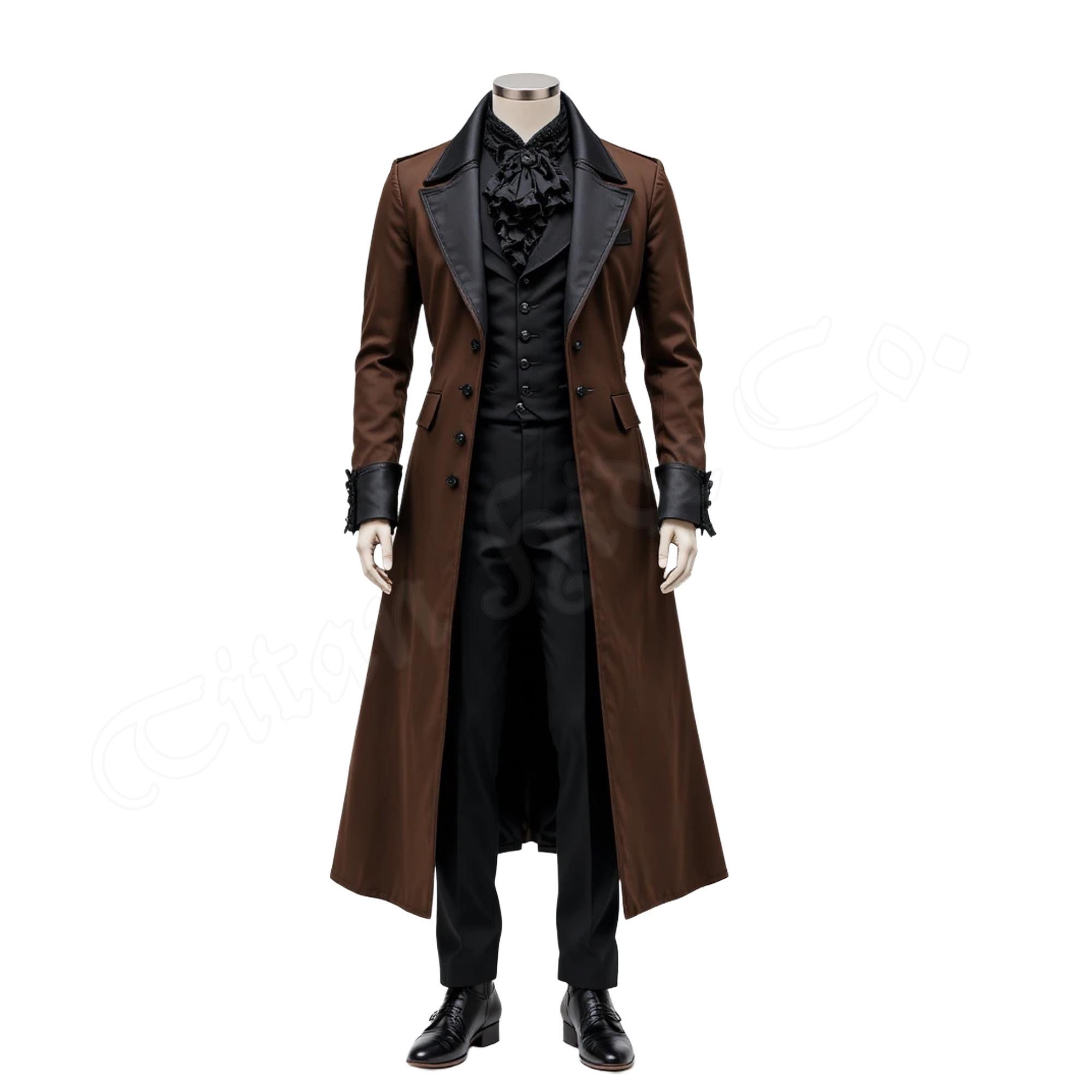 Handmade Victorian Gothic Unisex Vampire Coat - Brown Long Premium ...