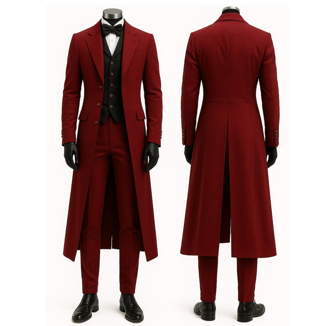 Handmade Men’s Gothic Victorian Red Tailcoat | Steampunk Swallowtail ...