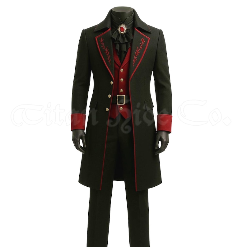 Handmade Victorian Gothic Vampire Coat | Red & Black Embroidered ...
