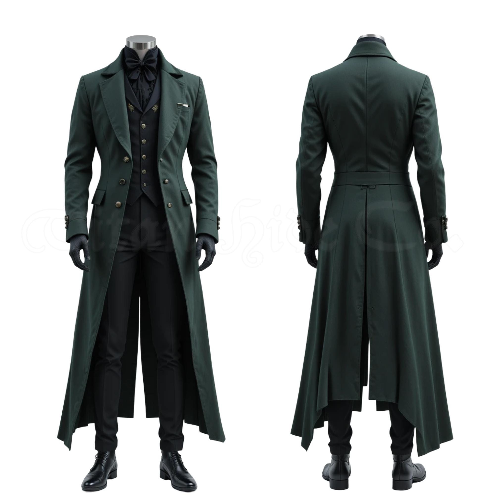 Men’s Gothic Victorian Green Tailcoat | Handmade Steampunk Swallowtail ...
