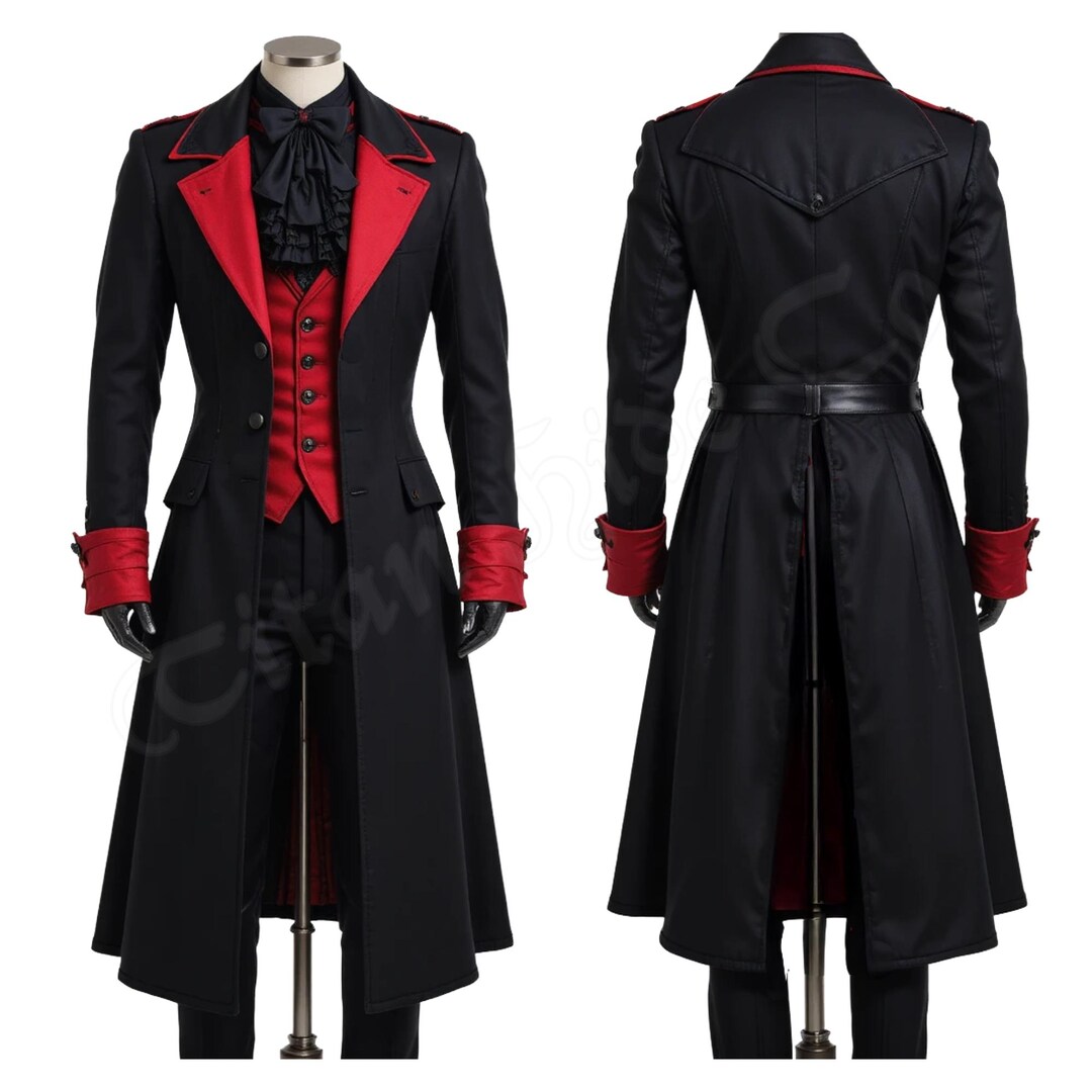 Gothic Handmade Victorian Unisex Vampire Coat - Black & Red Long ...