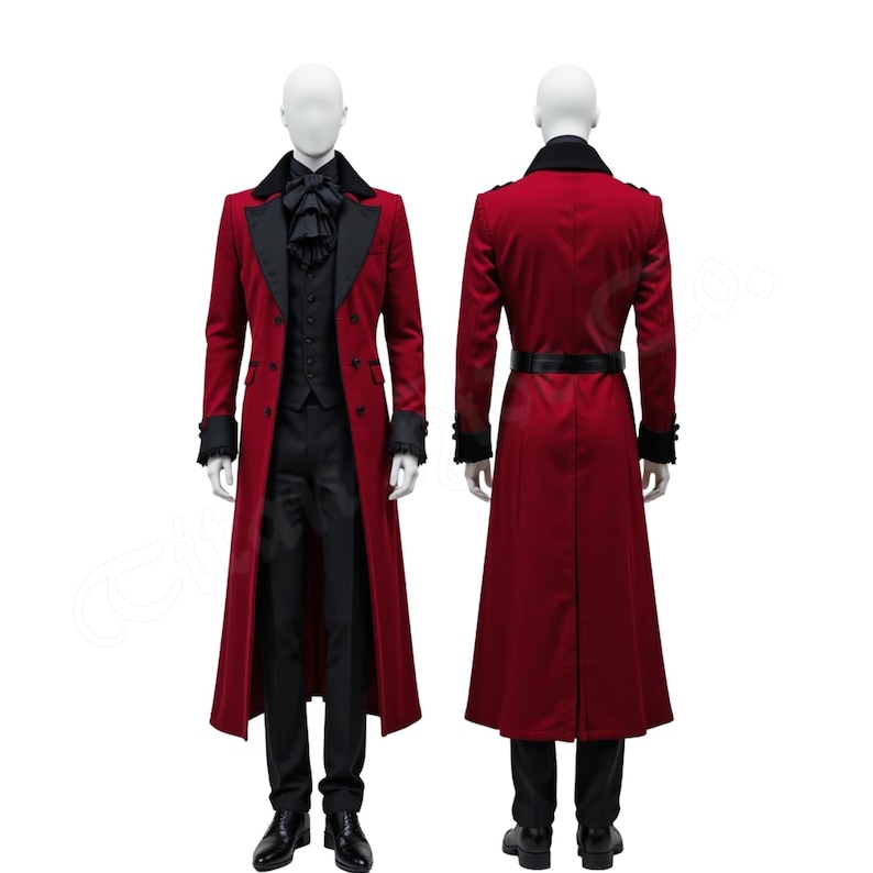 Handmade Men’s Gothic Victorian Vampire Red Coat – Long Trench Overcoat ...