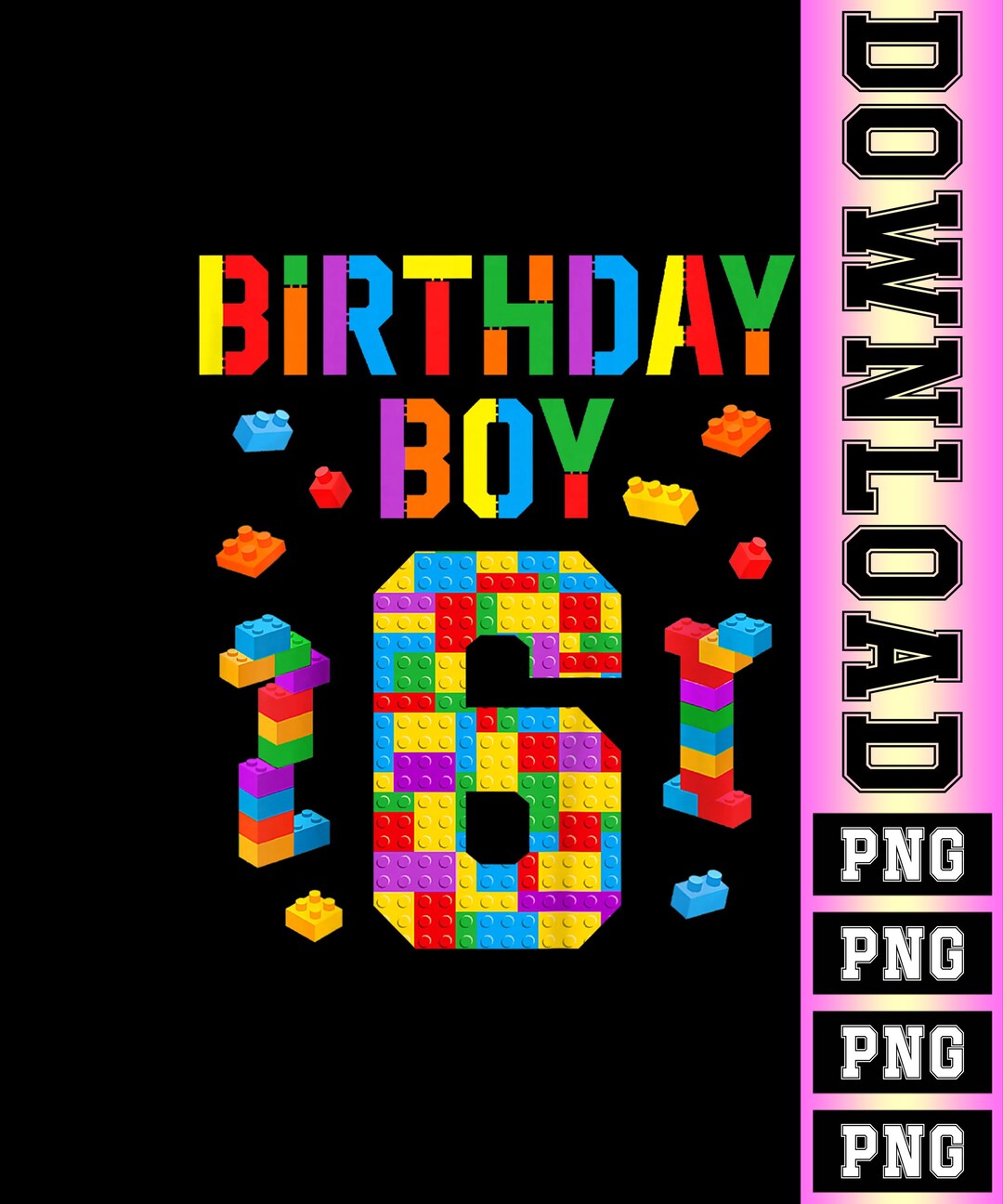 Kids 6 Year Old Birthday PNG, Building Blocks 6th Birthday Boy PNG ...