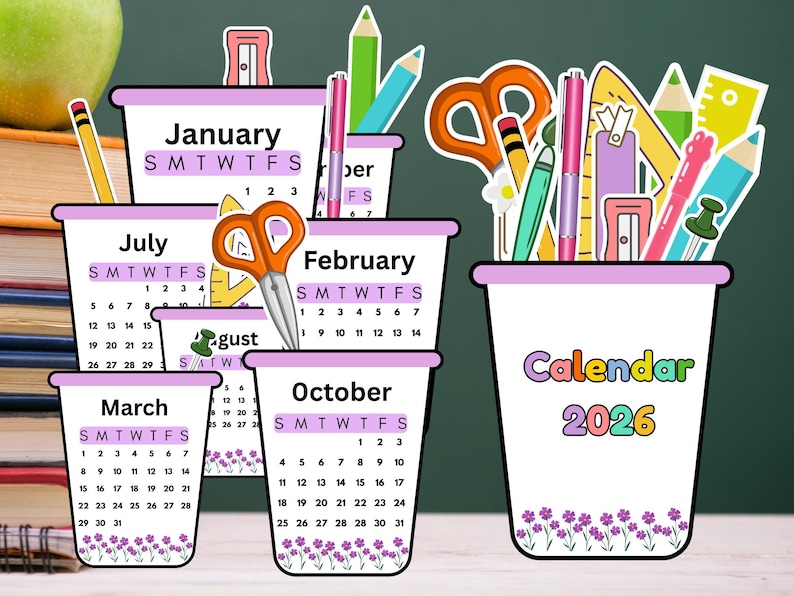 2026 Desk Calendar for Teacher (printable PDF, PNG) - Etsy