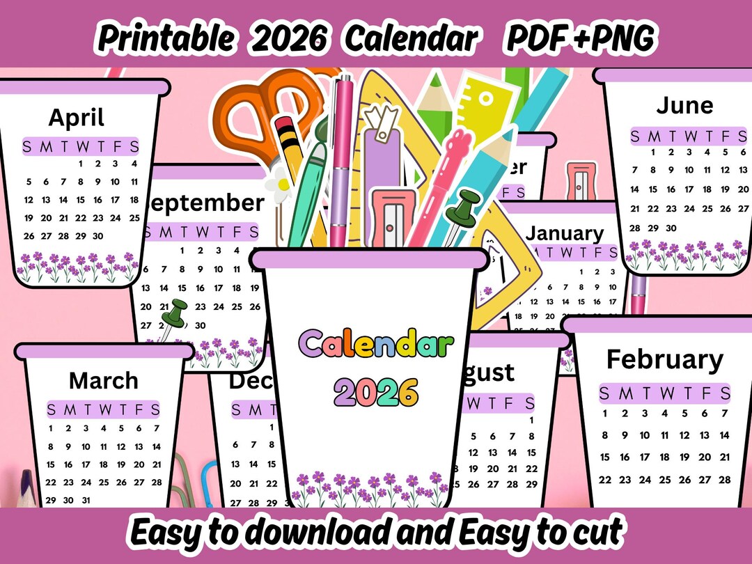 2026 Desk Calendar for Teacher (printable PDF, PNG) - Etsy