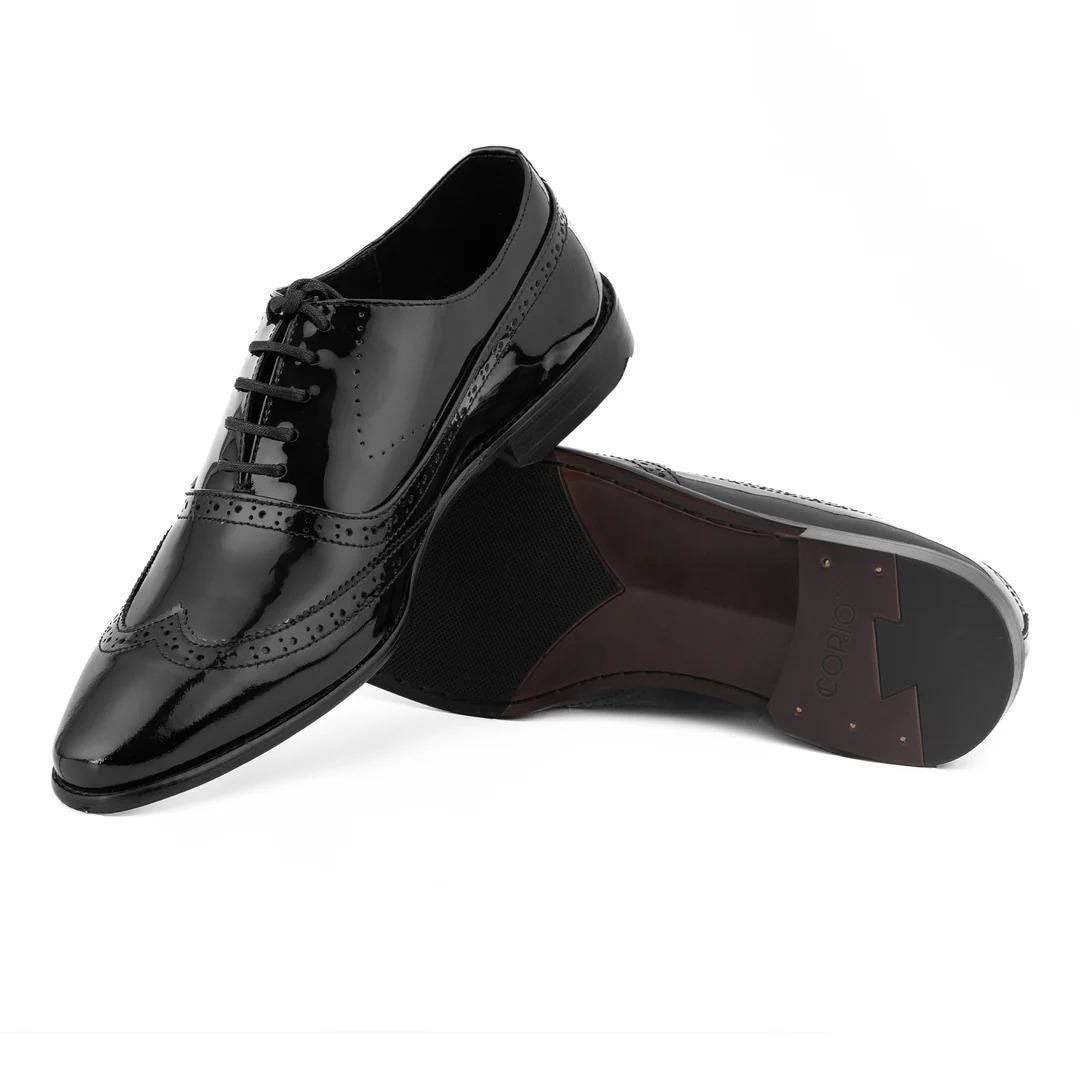 Handmade Men's Black Patent Leather Wingtip Oxford Brogues - Etsy