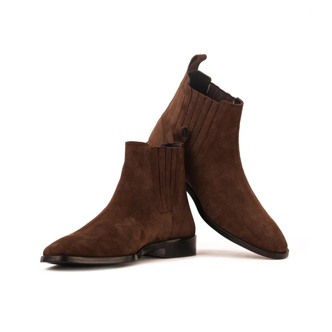 Handmade Brown Suede Chelsea Boots: Crafted Leather Ankle Boots - Etsy