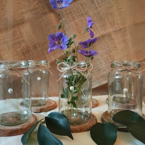 12 Jam Jar Table Centrepiece Jute Band and a Pearl Rustic/vintage Style ...