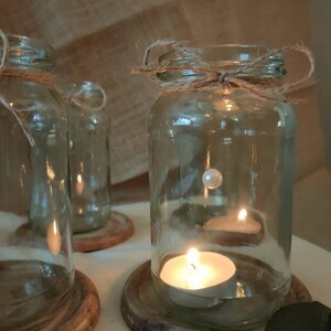 12 Jam Jar Table Centrepiece Jute Band and a Pearl Rustic/vintage Style ...