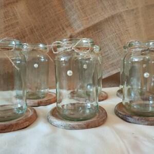 12 Jam Jar Table Centrepiece Jute Band and a Pearl Rustic/vintage Style ...