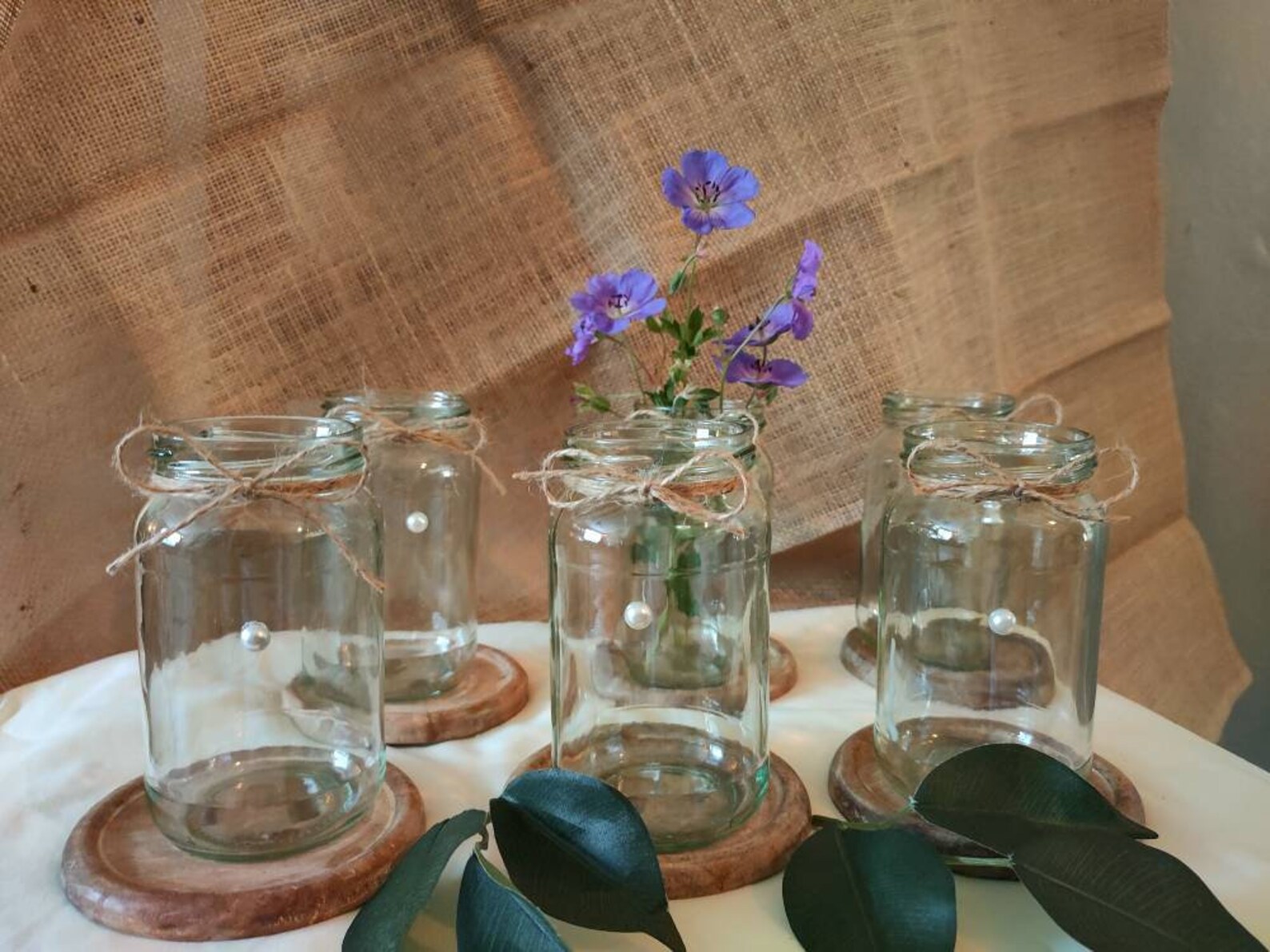12 Jam Jar Table Centrepiece Jute Band and a Pearl - Etsy