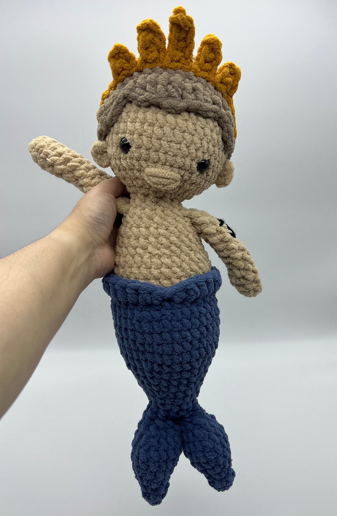 Handmade Merboy Plush Toy With Sailor Hat & Blue Tail, Amigurumi Merboy ...