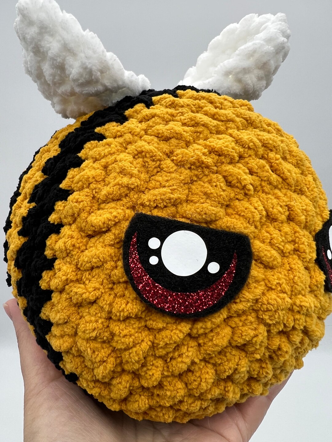 Handcrafted Angry Gold Bumblebee Plush Toy With Glitter Red Felted Eyes ...