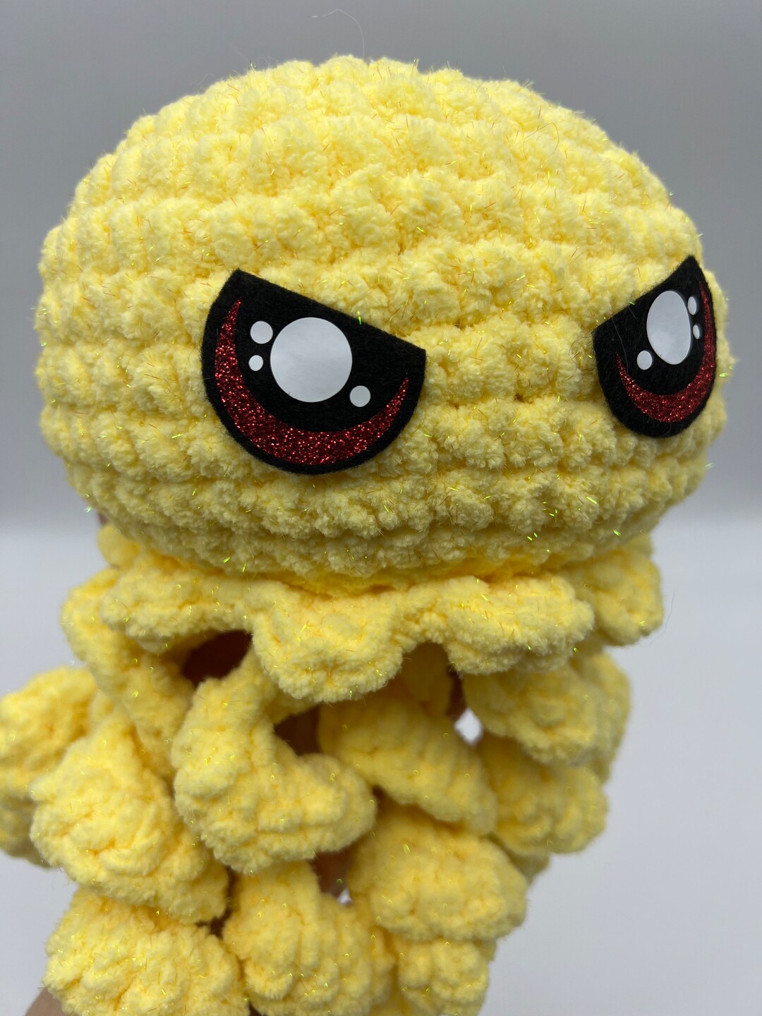 Yellow Glitter Crochet Jellyfish Toy With Red Angry Felted Eyes ...