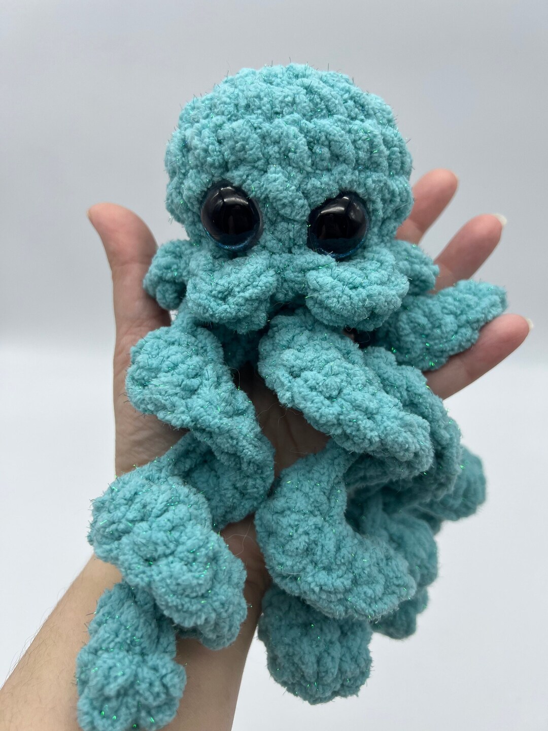 Crochet Jellyfish Plush Toy: Teal Stuffed Animal With Glitter Eyes - Etsy