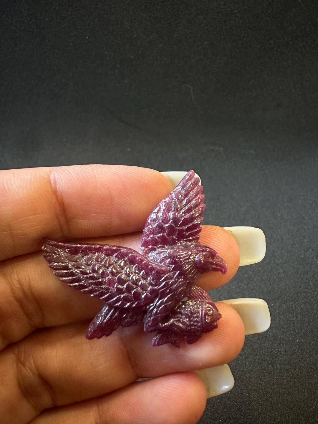 Hand-carved Ruby Eagle With Fish: Gemstone Sculpture, Crystal Decor - Etsy