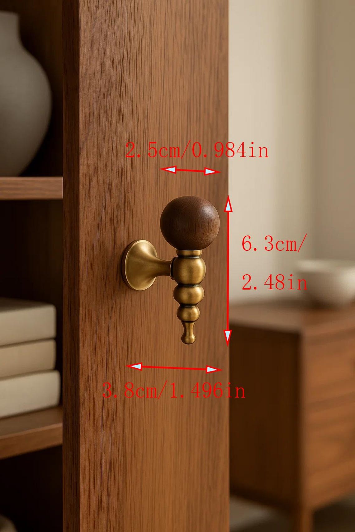 Vintage Brass Cabinet Handle – Walnut Wood Knob, Retro Style - Etsy