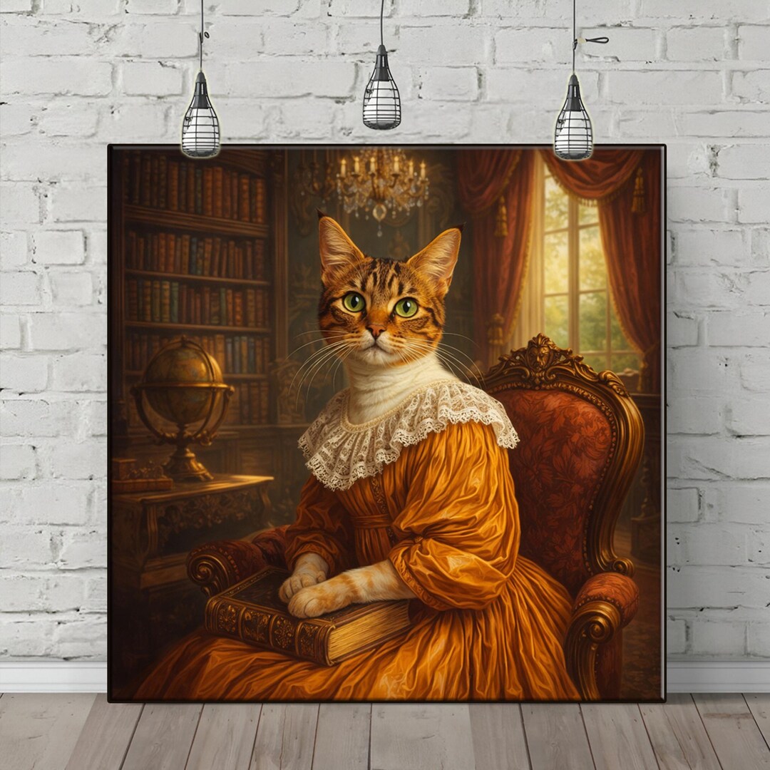 Vintage Cat Canvas Print: Book Nook Wall Art for Library Decor - Etsy