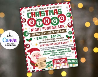 Christmas Bingo Night Flyer, Canva Template, School PTO Holiday ...
