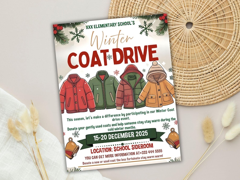 Winter Coat Drive Flyer Template: School Charity Event (canva Digital ...
