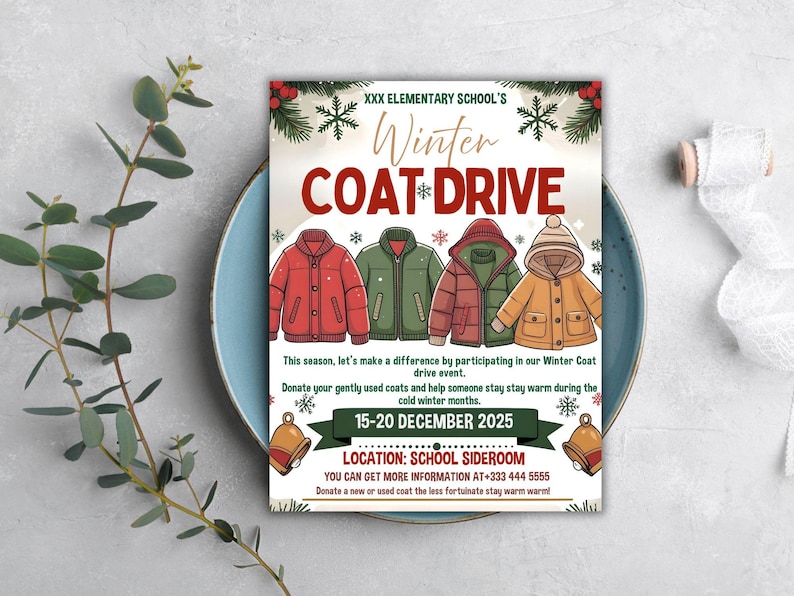 Winter Coat Drive Flyer Template: School Charity Event (canva Digital ...