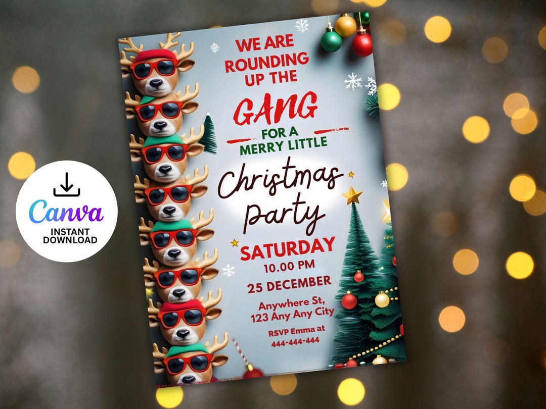 Editable Reindeer Christmas Party Invitation, Rudolph Theme (digital ...