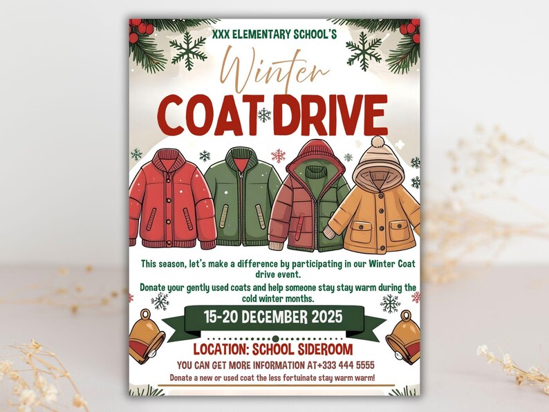 Winter Coat Drive Flyer Template: School Charity Event (canva Digital ...