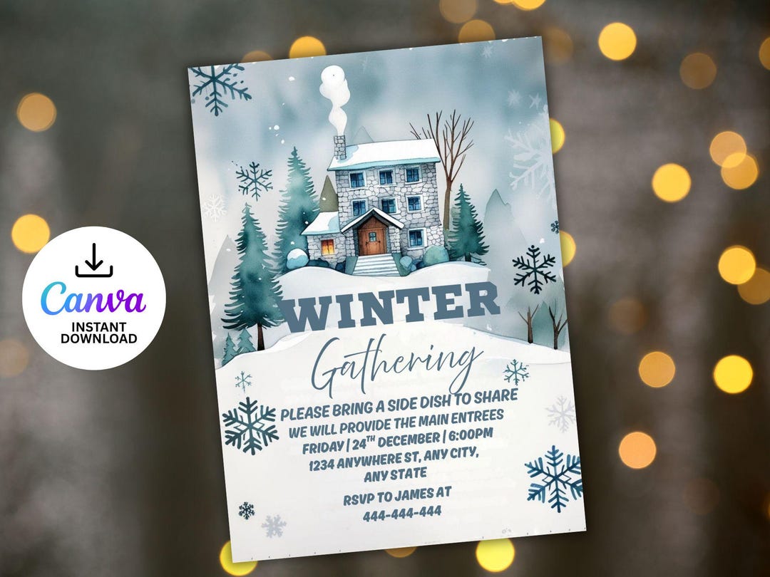 Editable Winter Gathering Invitation, Christmas Party Evite (digital ...