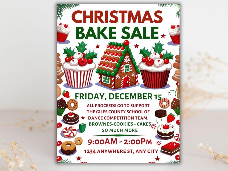 Christmas Bake Sale Flyer, Editable Canva Template, School Fundraiser ...