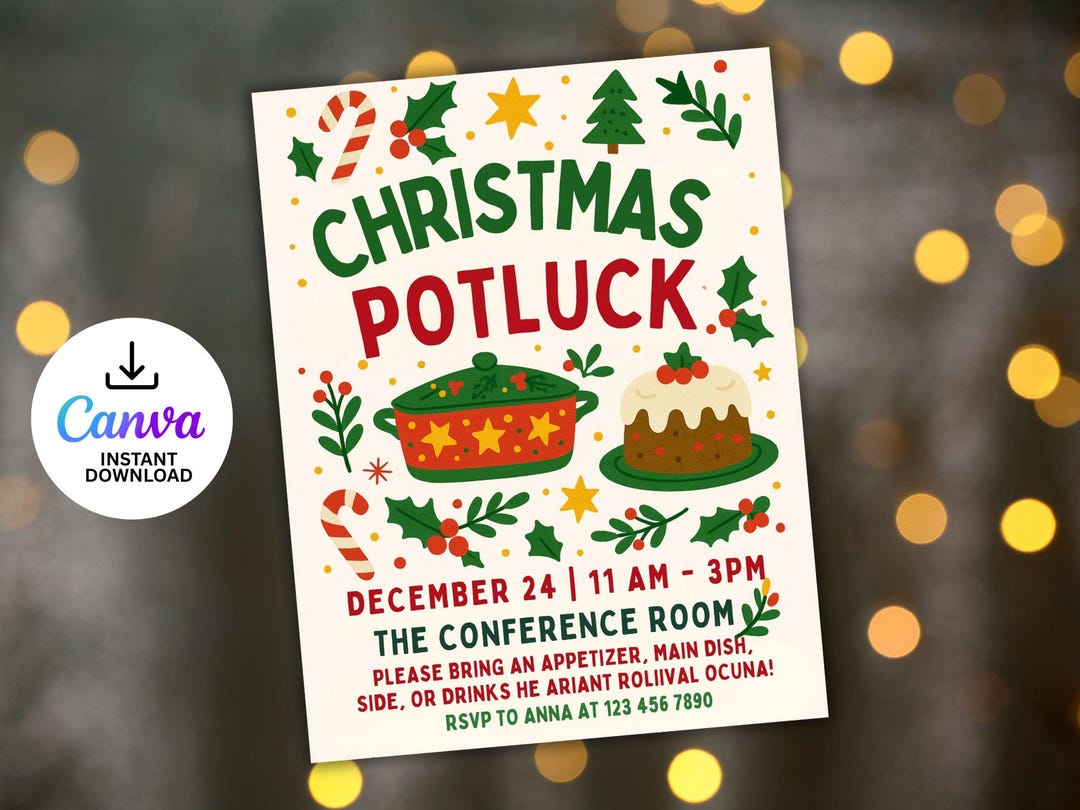 Christmas Potluck Flyer & Sign up Sheet Set | Editable Canva Template ...