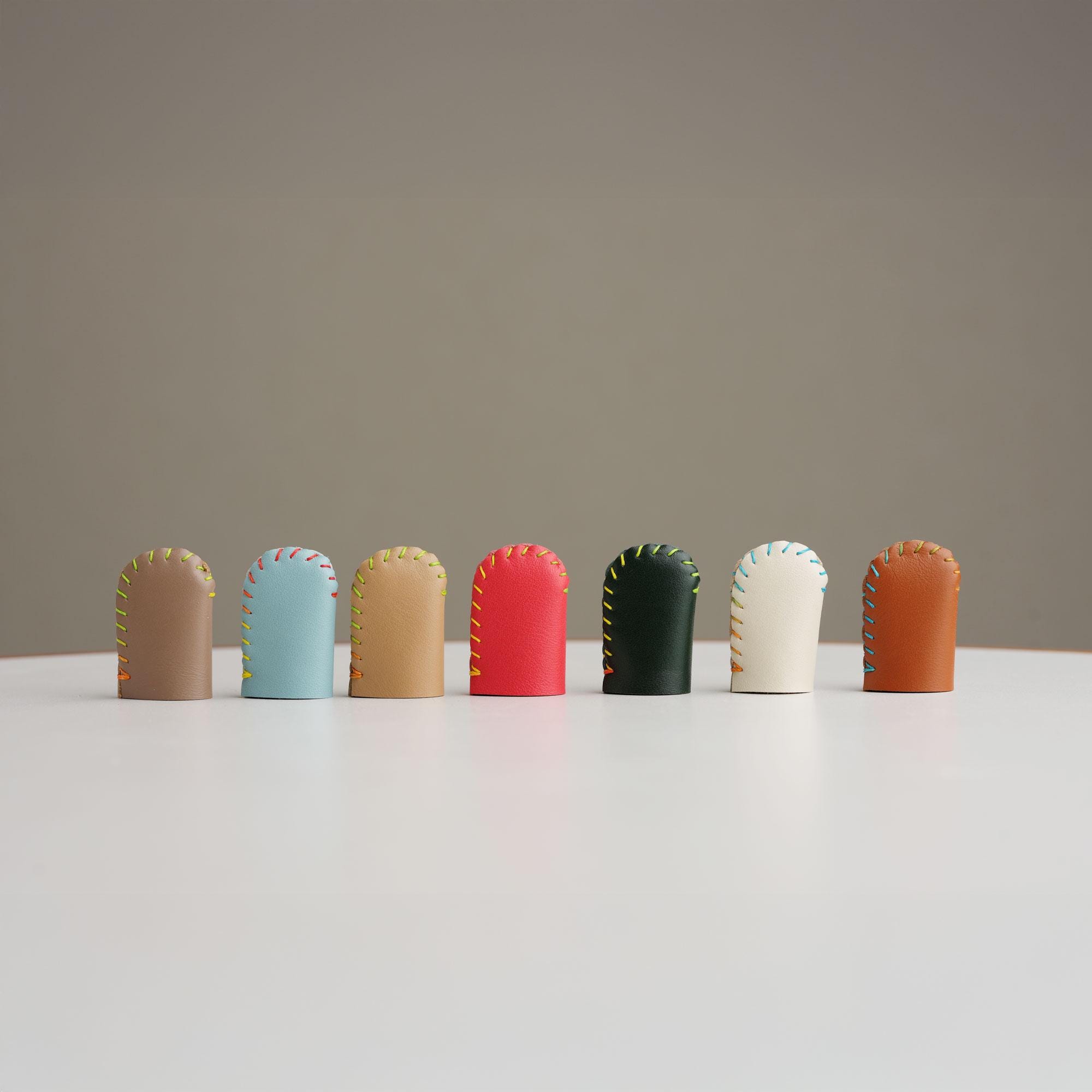 Handmade Leather Thimble With Rainbow Stitching | Soft Italian Leather ...